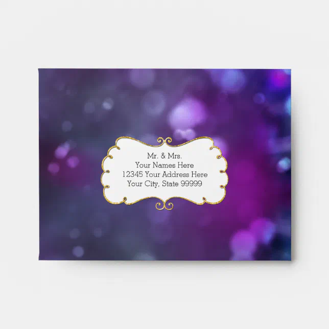 A2 RSVP Blue Purple Color Bokeh Gold Glitter Star Envelope | Zazzle
