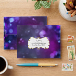 A2 RSVP Blue Purple Color Bokeh Gold Glitter Star Envelope | Zazzle