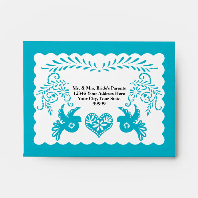 A2 RSVP Card Papel Picado Blue Fiesta Wedding Envelope | Zazzle