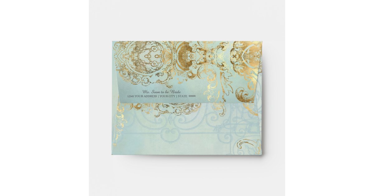 A2 Thank You Note Elegant Faux Gold Scroll Vintage Envelope | Zazzle
