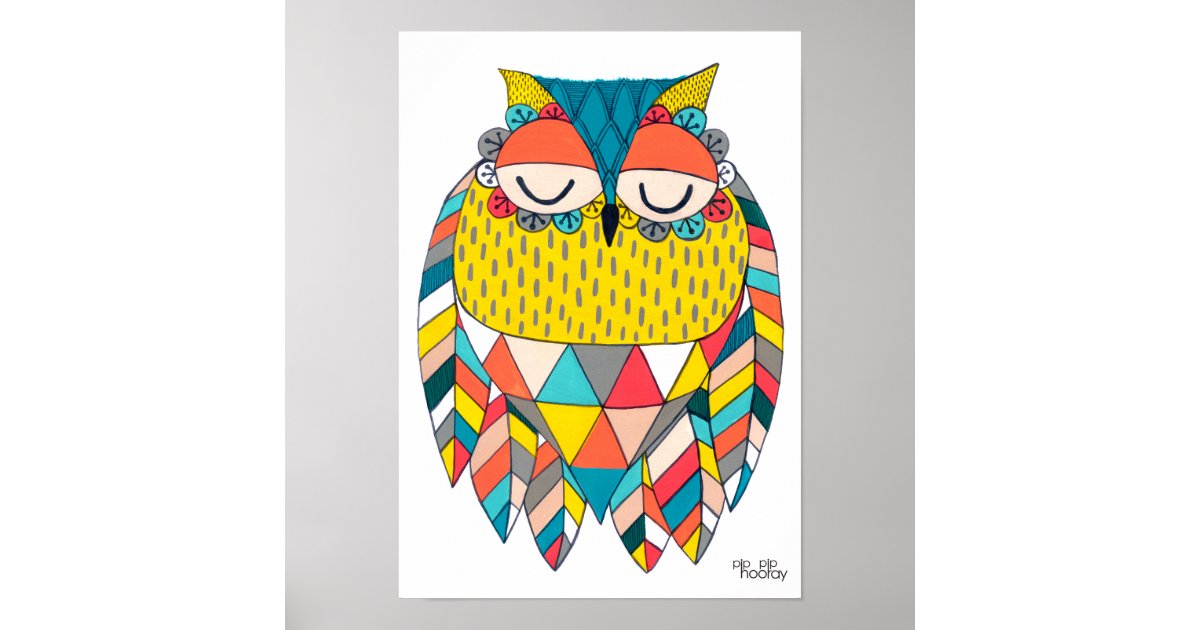 A3 Modern Aztec Wise Owl Kids Art Illustration Poster | Zazzle