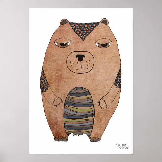 A3 Modern Brown Bear Kids Art Illustration Poster | Zazzle