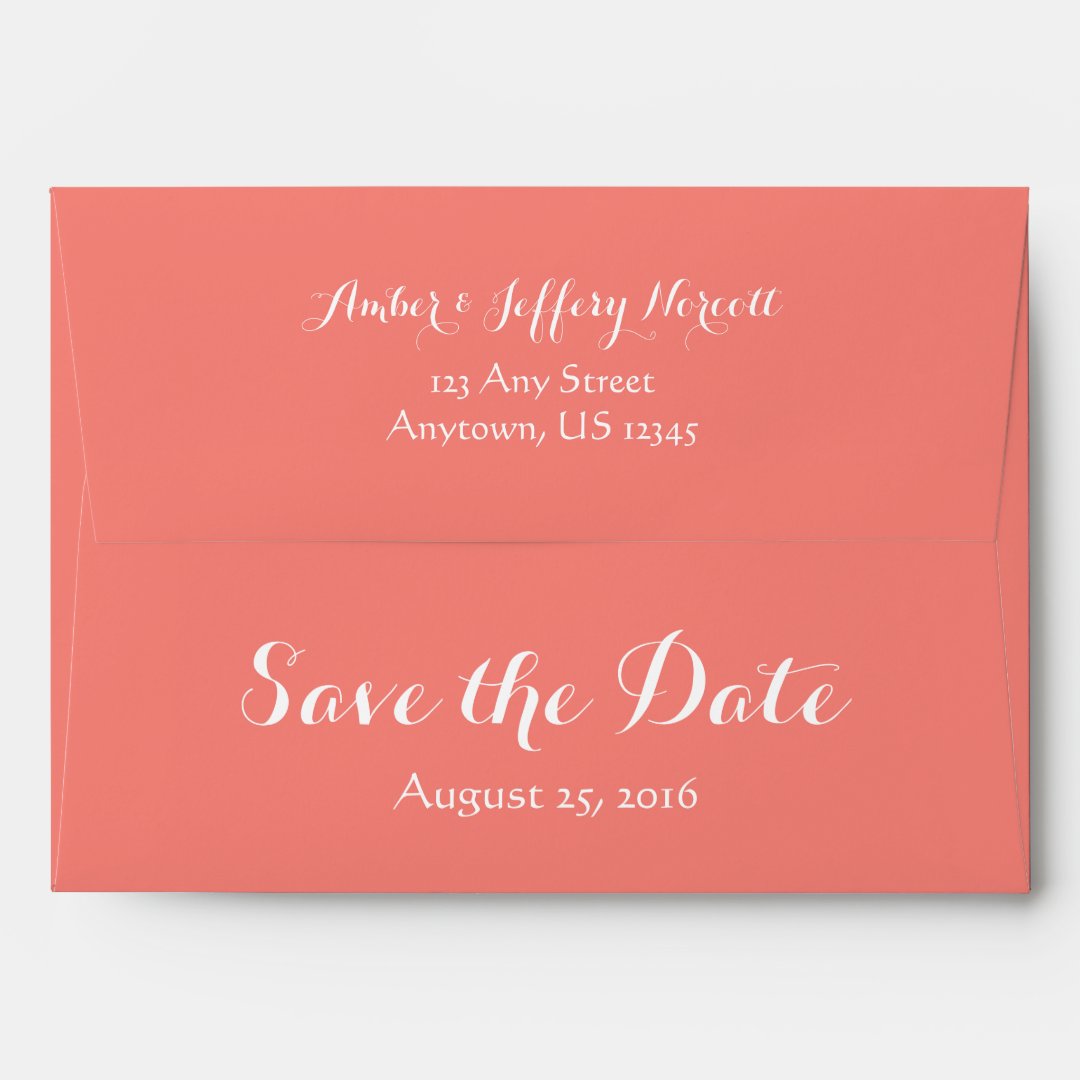 A7 5x7 Coral White Save The Date Envelopes | Zazzle