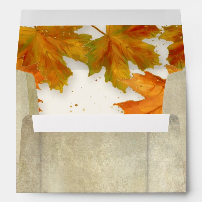 A7 5x7 Fall Autumn Falling Leaves Elegant Wedding Envelope | Zazzle.com