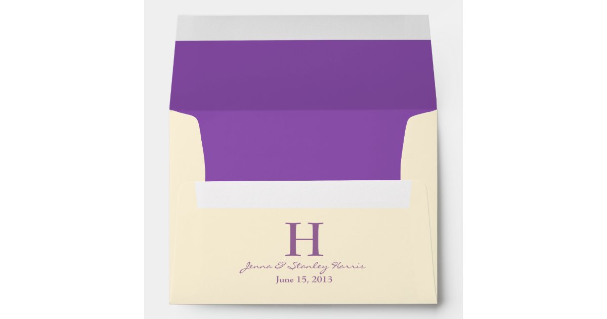 A7 Cream Purple Monogram Wedding Envelopes | Zazzle