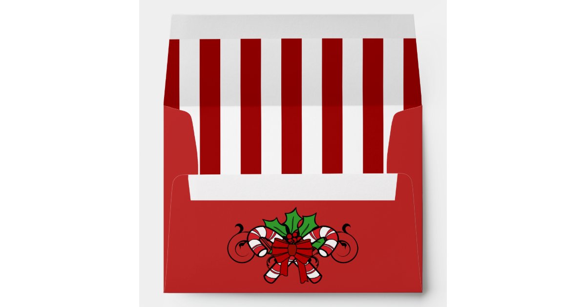 A7 Red Candy Cane Striped Christmas Envelopes | Zazzle
