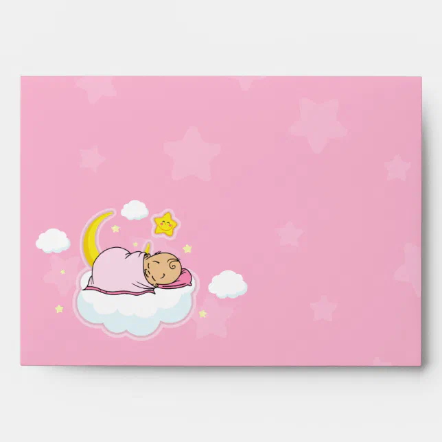 A7 Sleeping Baby Girl Pink Baby Shower Envelopes | Zazzle