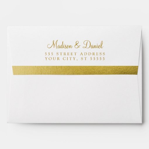 A7 White Gold Foil Return Address Wedding Mailing Envelope | Zazzle