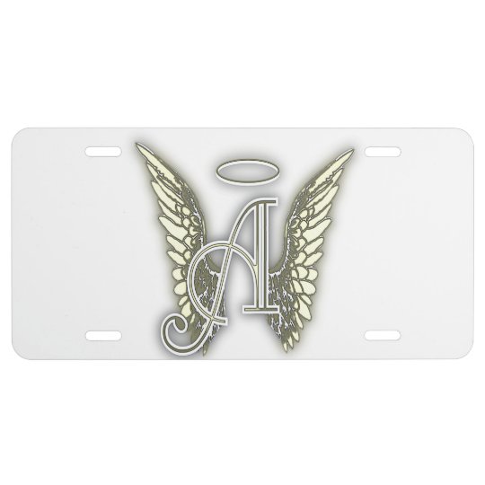 A 0 Angel Alphabet Initial Letter Wings Halo License Plate | Zazzle.com