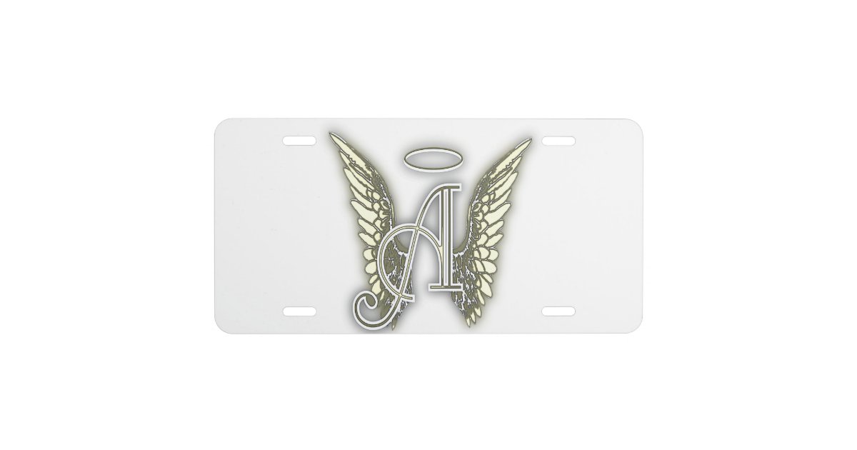 A 0 Angel Alphabet Initial Letter Wings Halo License Plate | Zazzle