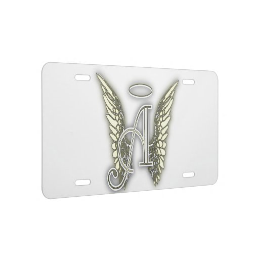A 0 Angel Alphabet Initial Letter Wings Halo License Plate | Zazzle