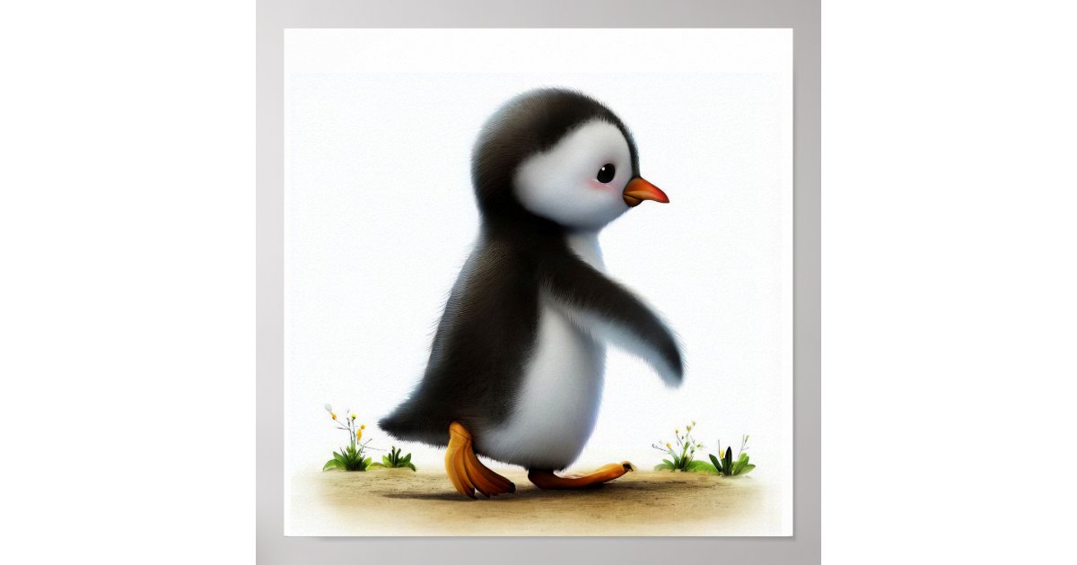 A 3D Watercolor Painting of a Cute Gentoo Penguin Poster | Zazzle