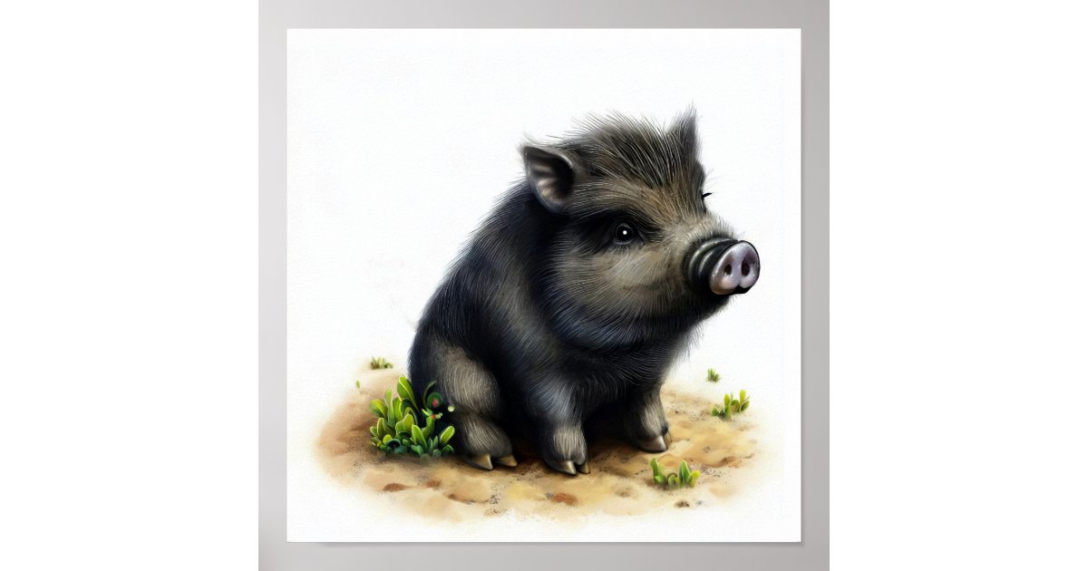 A 3D Watercolor Painting of a Cute Wild Hog Poster | Zazzle