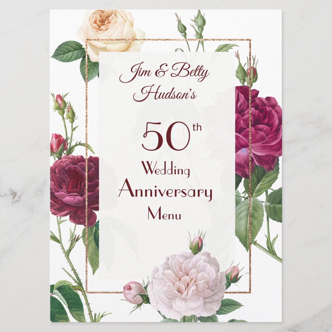 A 50th Wedding Anniversary Party - Menu Card | Zazzle