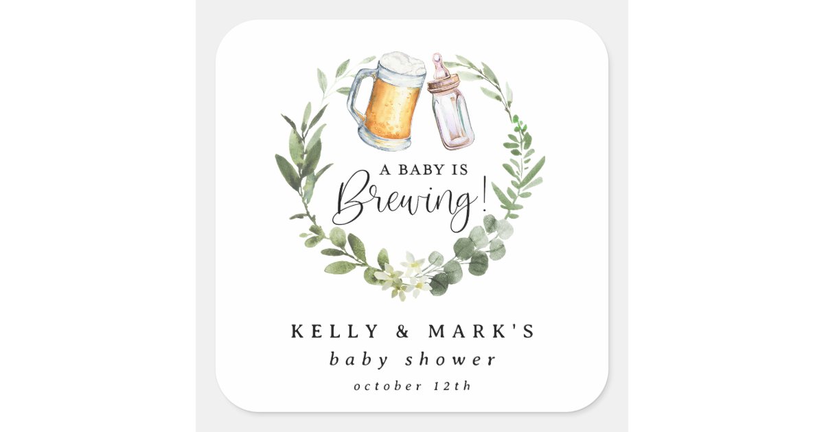 A Baby is Brewing Baby Shower Square Sticker | Zazzle