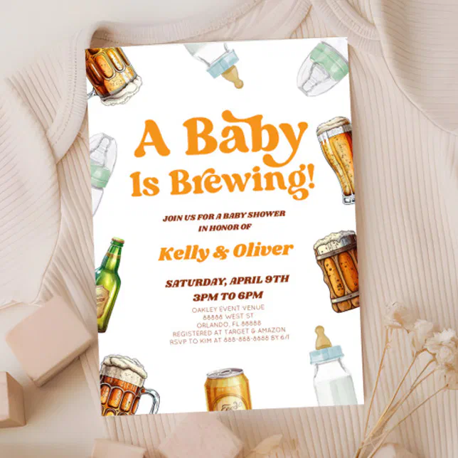 A Baby Is Brewing Beer Baby Bottle Baby Shower Invitation | Zazzle