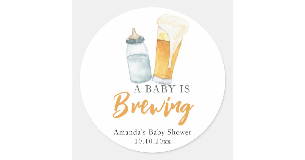 A Baby is Brewing Bottle Beer Baby shower Classic Round Sticker | Zazzle