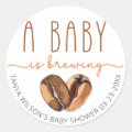 A Baby Is Brewing Coffee Baby Shower Classic Round Sticker | Zazzle