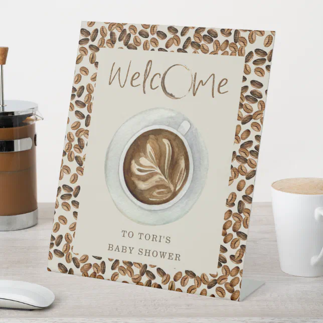 A Baby Is Brewing Coffee Beans Baby Shower Welcome Pedestal Sign | Zazzle