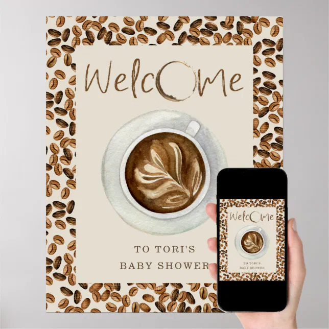 A Baby Is Brewing Coffee Beans Baby Shower Welcome Poster | Zazzle