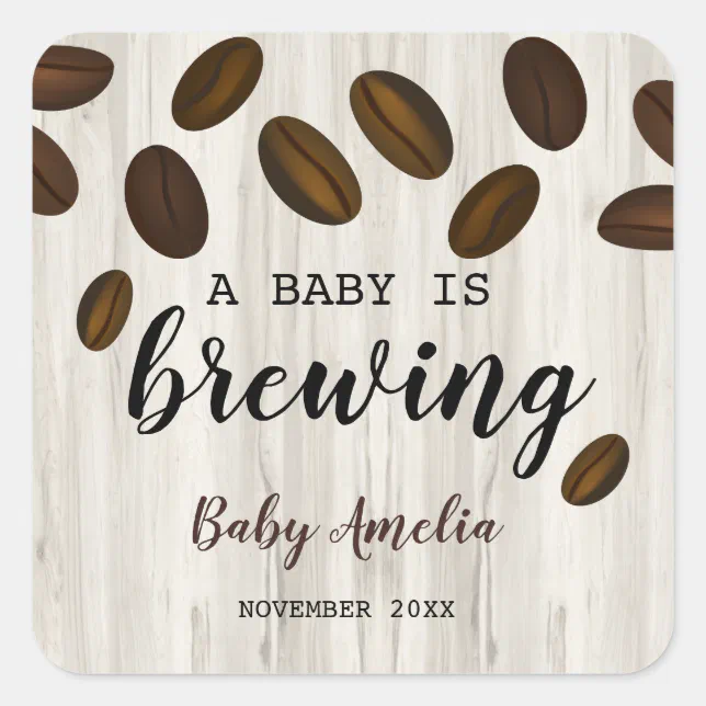A Baby Is Brewing Coffee Themed Baby Shower Square Sticker | Zazzle