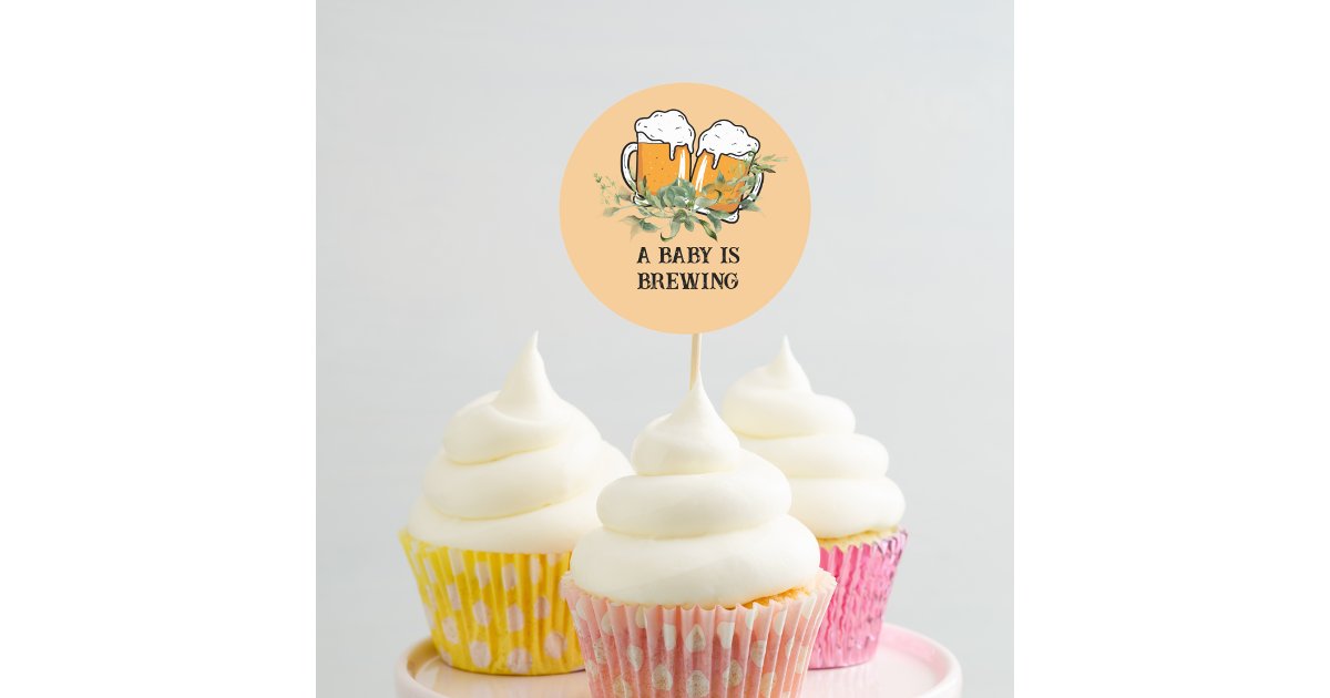 A baby is brewing cupcake toppers classic round sticker | Zazzle