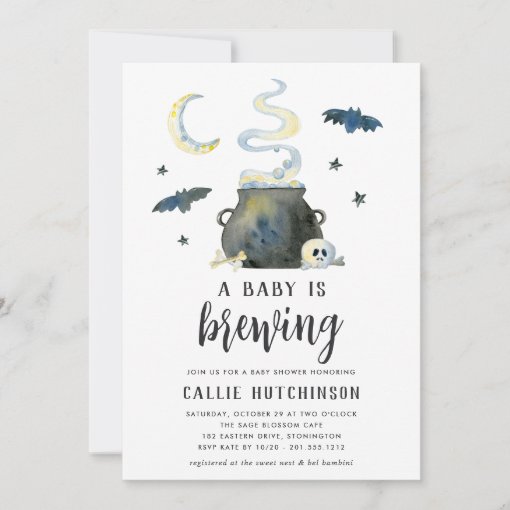 A Baby Is Brewing | Cute Halloween Baby Shower Invitation | Zazzle
