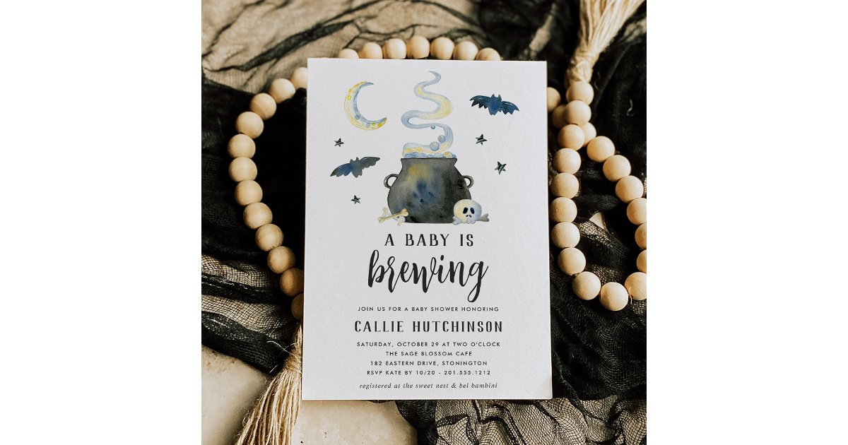 A Baby Is Brewing | Cute Halloween Baby Shower Invitation | Zazzle