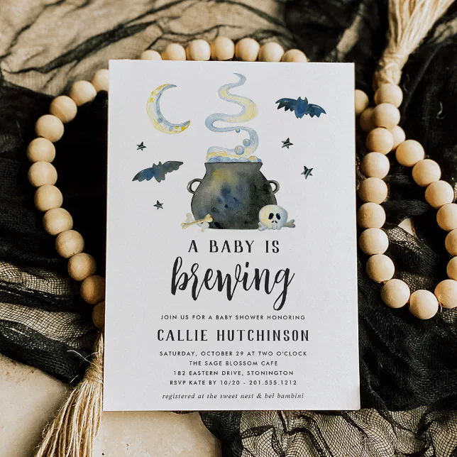 A Baby Is Brewing | Cute Halloween Baby Shower Invitation | Zazzle