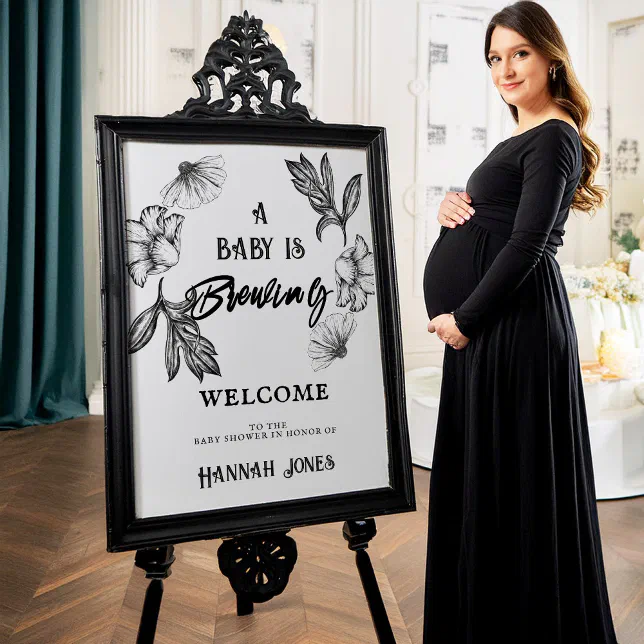 A baby is brewing Goth Baby Shower Skull & Flowers Poster | Zazzle