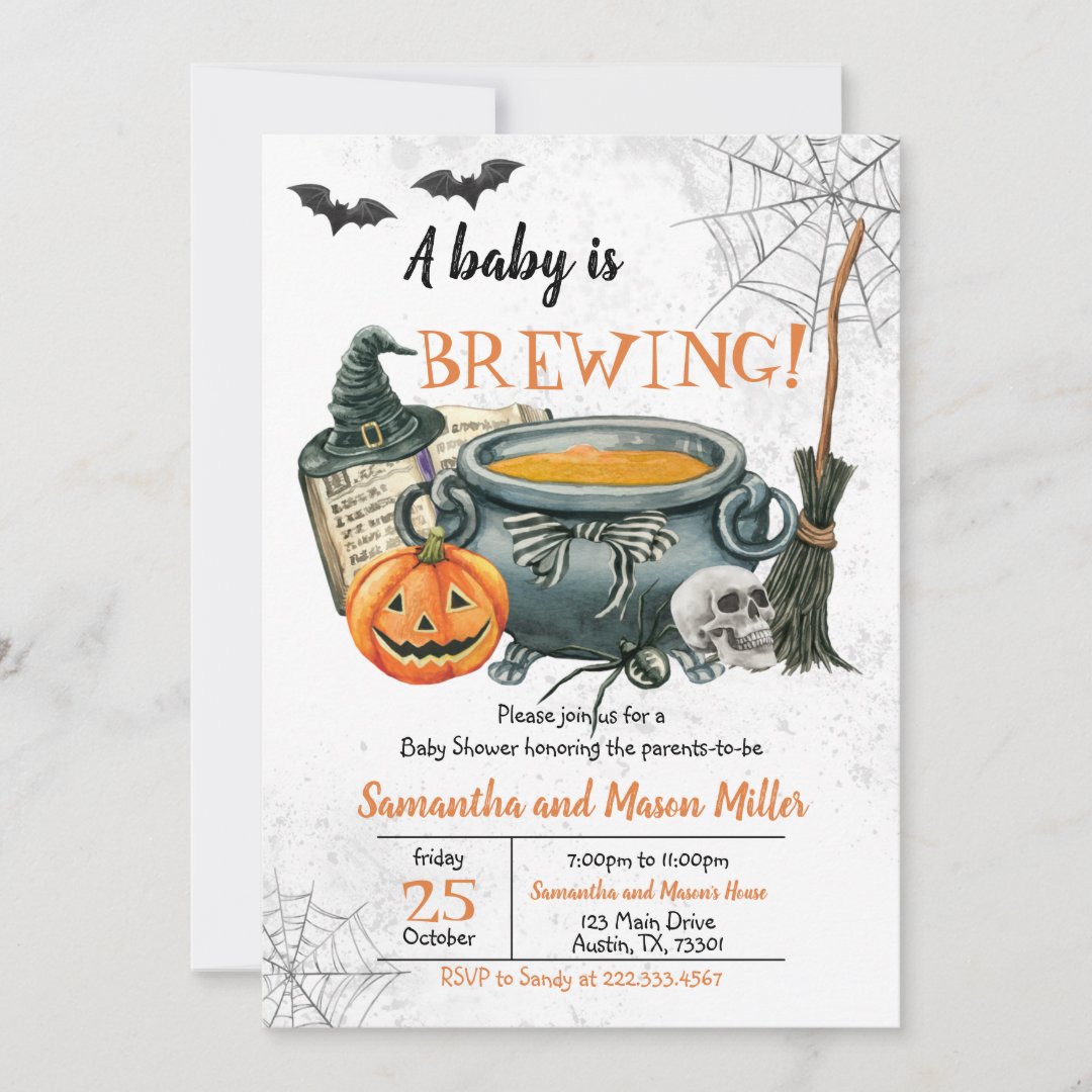 A Baby is Brewing Halloween Baby Shower Invitation | Zazzle