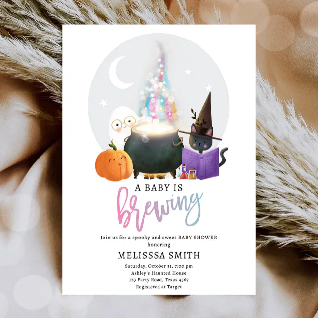 A Baby Is Brewing Halloween Spooky Baby Shower Invitation | Zazzle