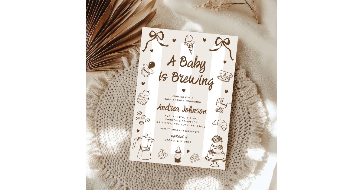 A Baby is Brewing Hand Drawn French Baby Shower Invitation | Zazzle
