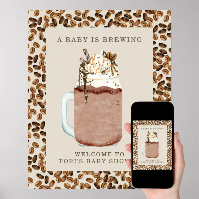 A Baby Is Brewing Iced Coffee Baby Shower Welcome Poster | Zazzle
