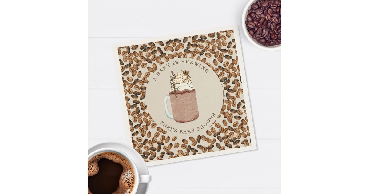 A Baby Is Brewing Iced Coffee Beans Baby Shower Napkins | Zazzle