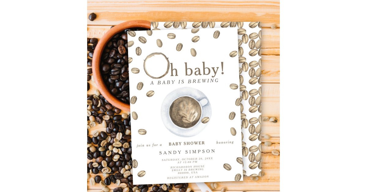 A Baby Is Brewing Oh Baby Coffee Beans Baby Shower Invitation | Zazzle