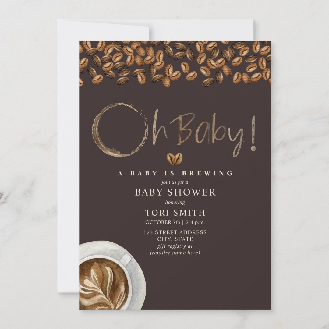 A Baby Is Brewing Oh Baby Dark Coffee Baby Shower Invitation | Zazzle
