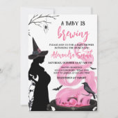 A Baby is Brewing Pink Witch Baby Shower Invitation | Zazzle