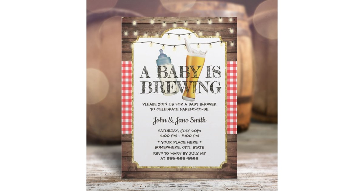 A Baby is Brewing Rustic Beer Baby Shower Invitation | Zazzle
