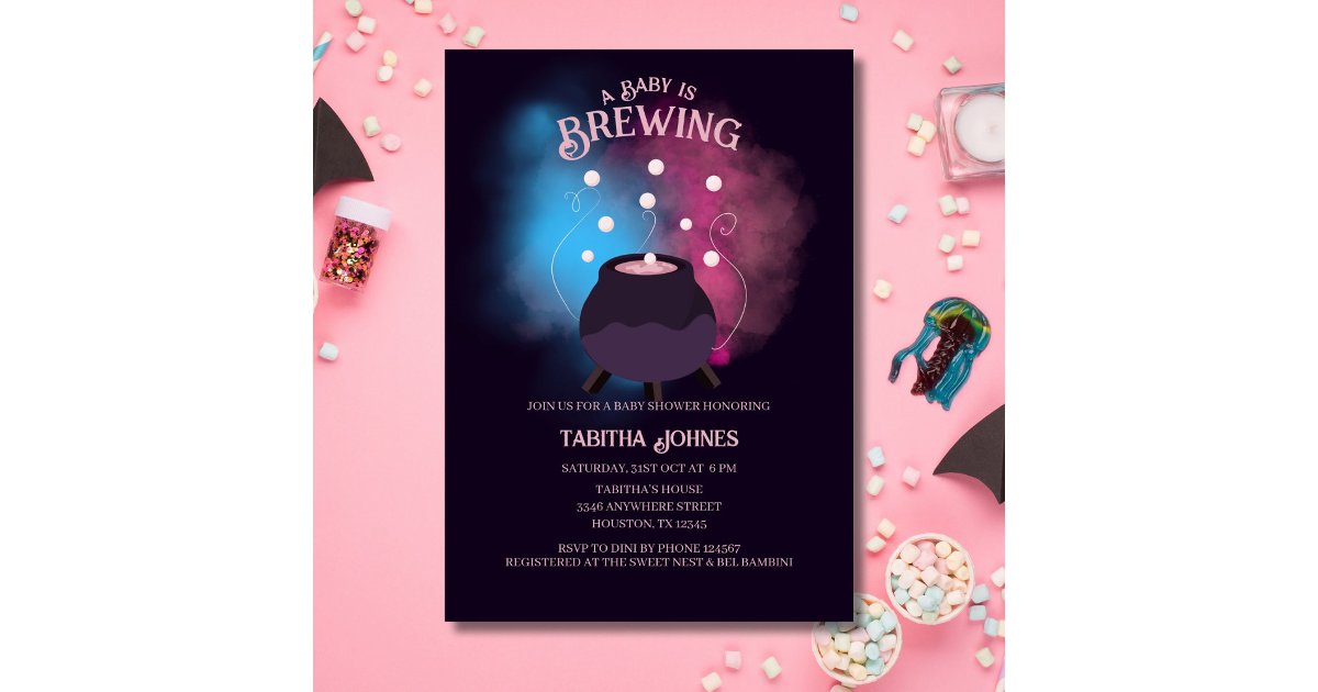 A Baby Is Brewing Spooky Gender Reveal Cauldron Invitation | Zazzle