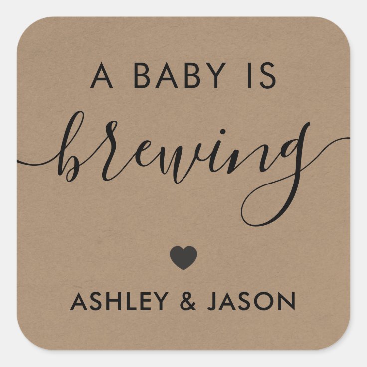 A Baby is Brewing Sticker, Coffee Kraft Favor Square Sticker | Zazzle
