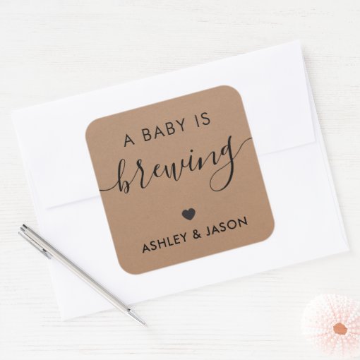 A Baby is Brewing Sticker, Coffee Kraft Favor Square Sticker | Zazzle