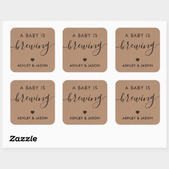 A Baby is Brewing Sticker, Coffee Kraft Favor Square Sticker | Zazzle