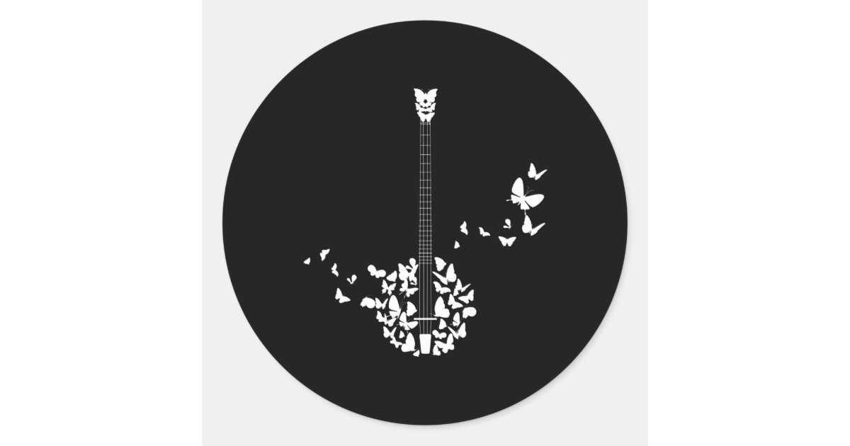 A Banjo Instrument With Beautiful Butterflies Classic Round Sticker ...