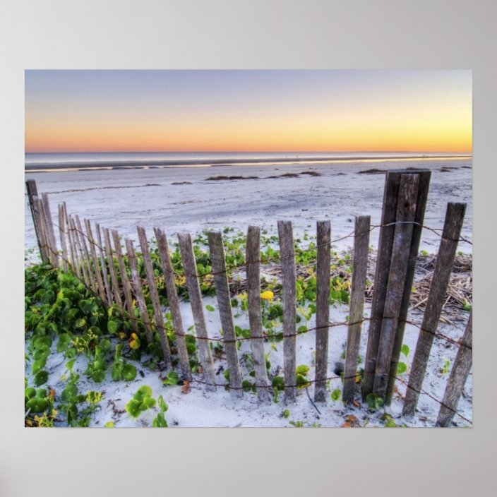 A Beach Fence at Sunset Poster | Zazzle.com