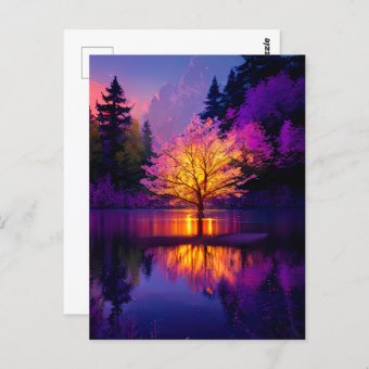 A Beautiful Tree Bathed in Golden Light Postcard | Zazzle