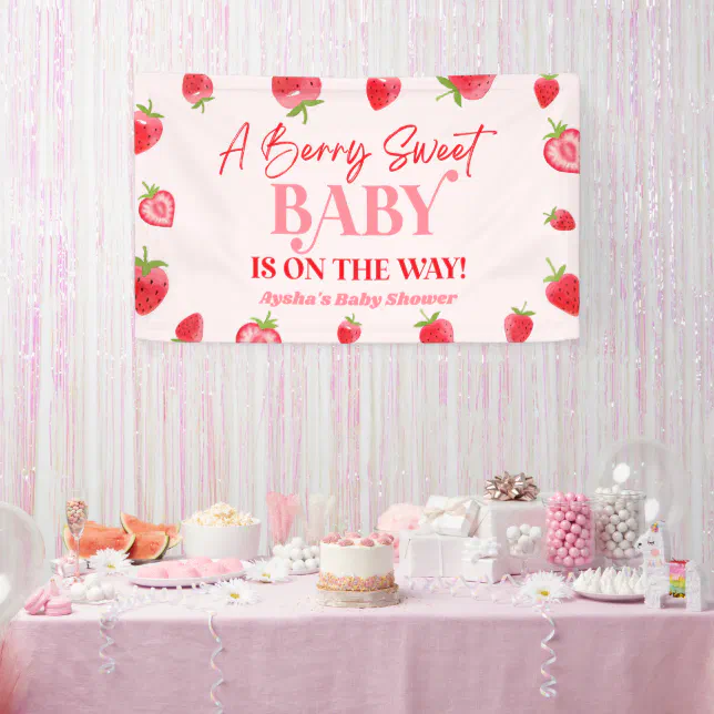A Berry Sweet Baby Strawberry Baby Shower Banner | Zazzle