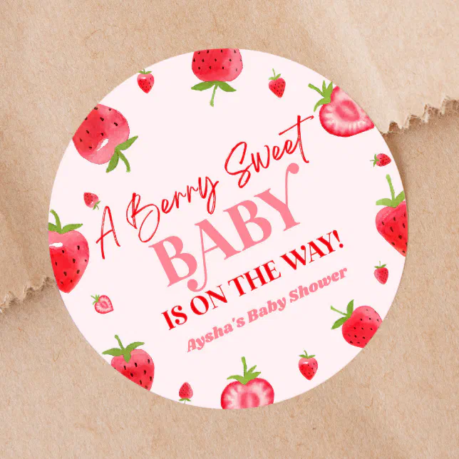 A Berry Sweet Baby Strawberry Baby Shower Classic Round Sticker | Zazzle
