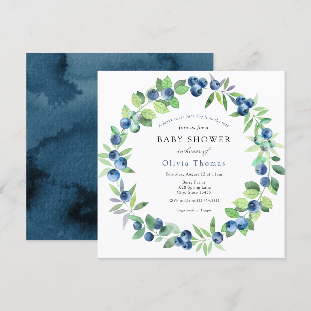 A Berry Sweet Blueberry Baby Shower Invitation | Zazzle