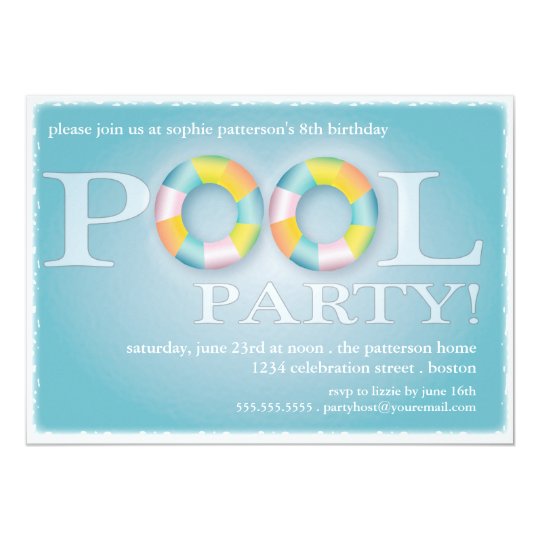 A Birthday Pool Party Floating Tubes in the Water Invitation | Zazzle.com
